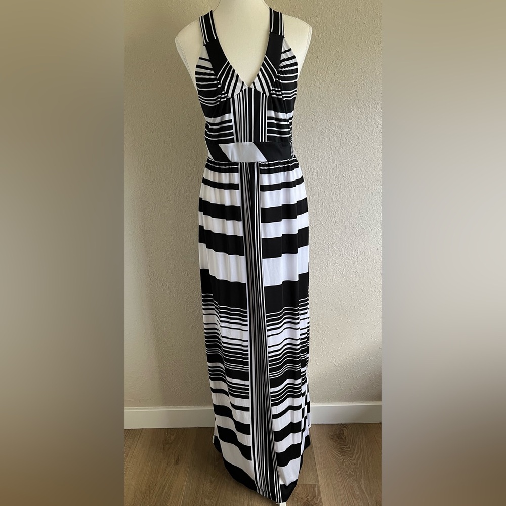 New Directions Black And White Maxi Dress Euc - Gem
